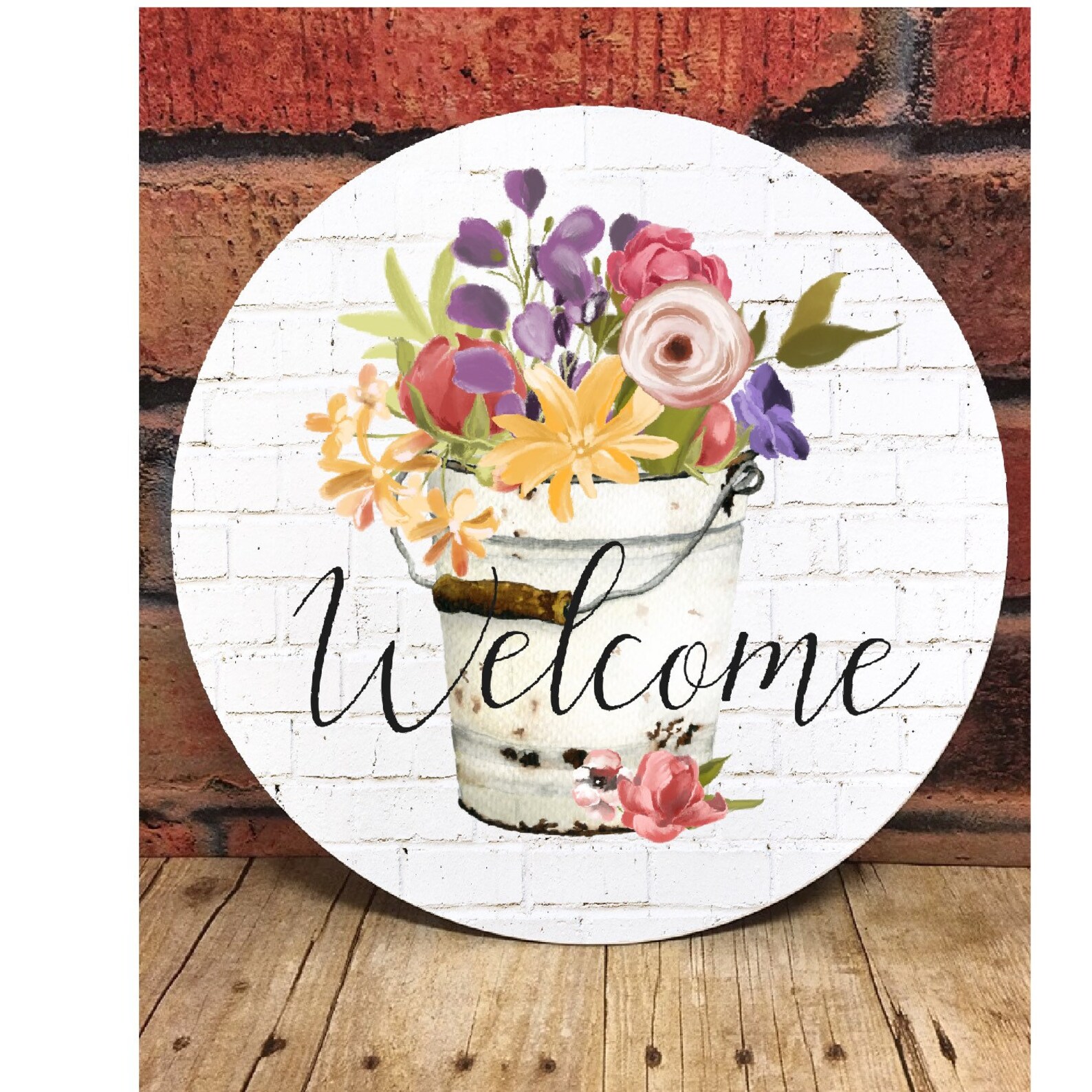 Floral Spring Round Door Hanger Hardboard Circle Home - Etsy