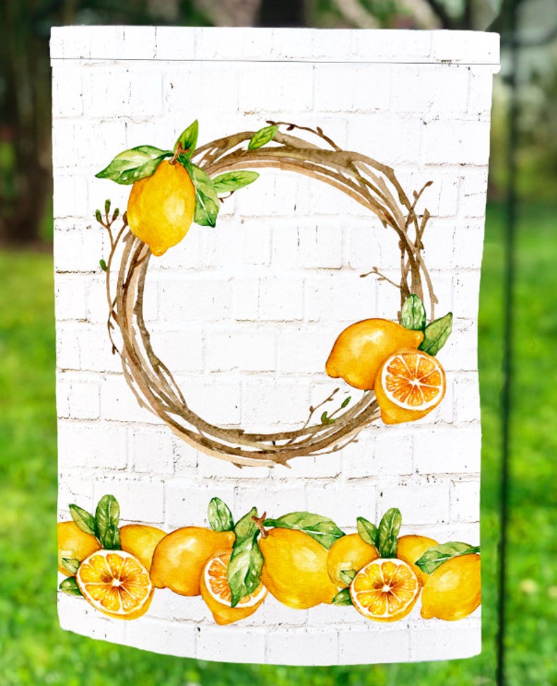 Lemon Wreath Garden Flag PNG Spring Sublimation Sublimation | Etsy