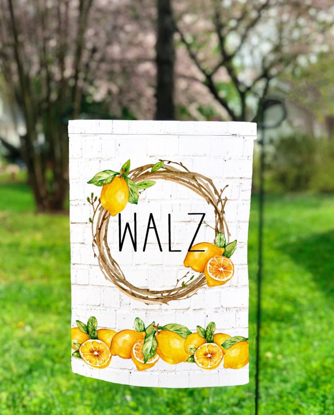 Lemon Wreath Garden Flag PNG, Spring Sublimation, Sublimation Designs ...