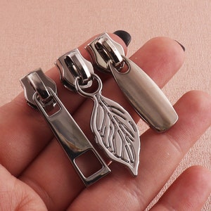 Zipper Pull Silver Leather Zip Puller Size #5 Alloy Zipper Fastener ...