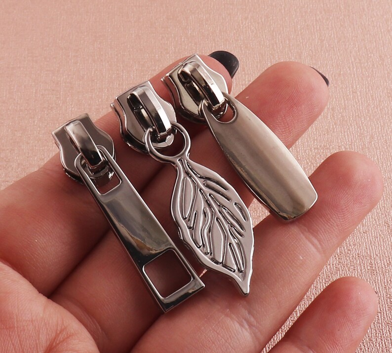 Zipper Pull Silver Leather Zip Puller Size 5 Alloy Zipper | Etsy