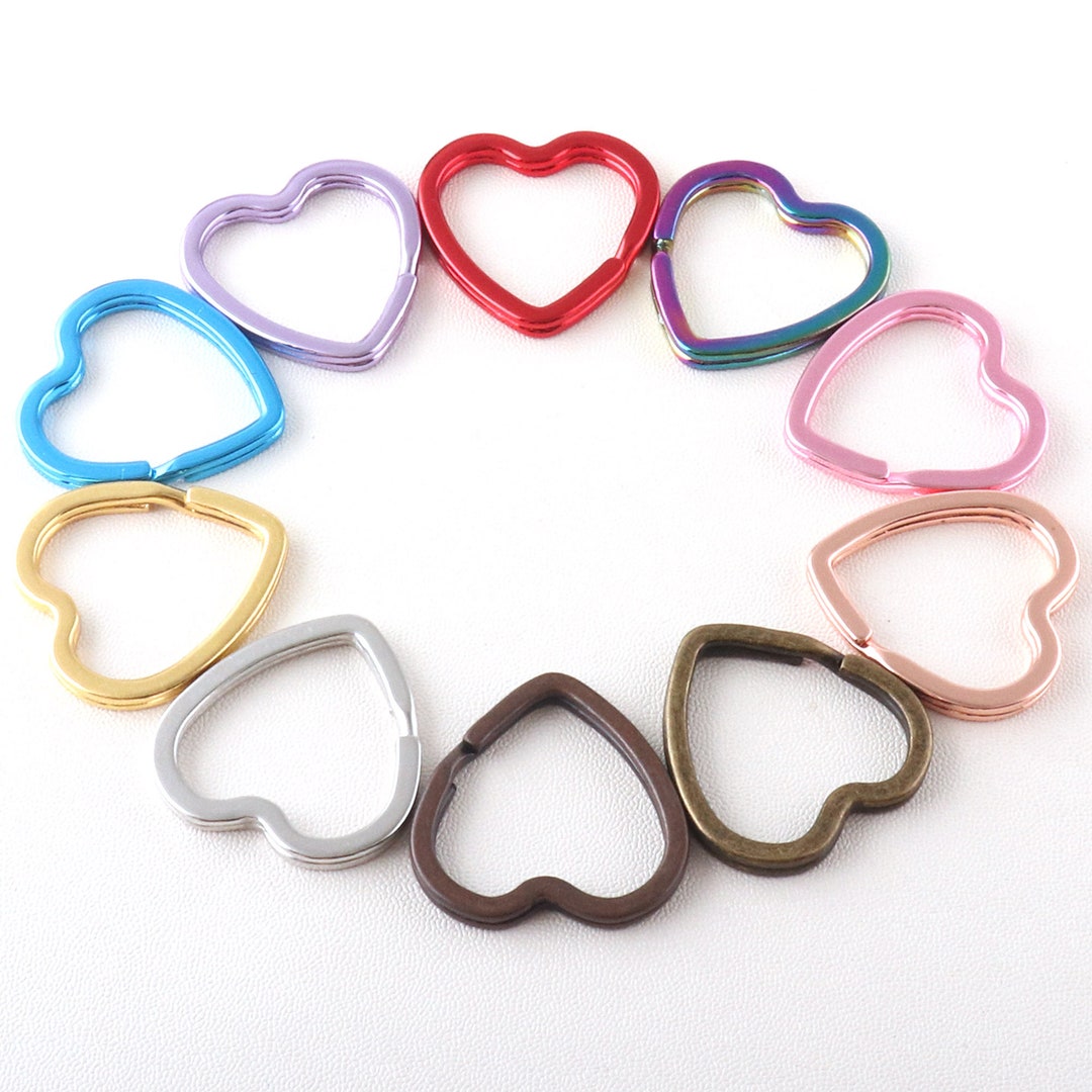 Split Rings Flat Keyring 10 COLORS Heart Double Loops 1.25" Connector ...