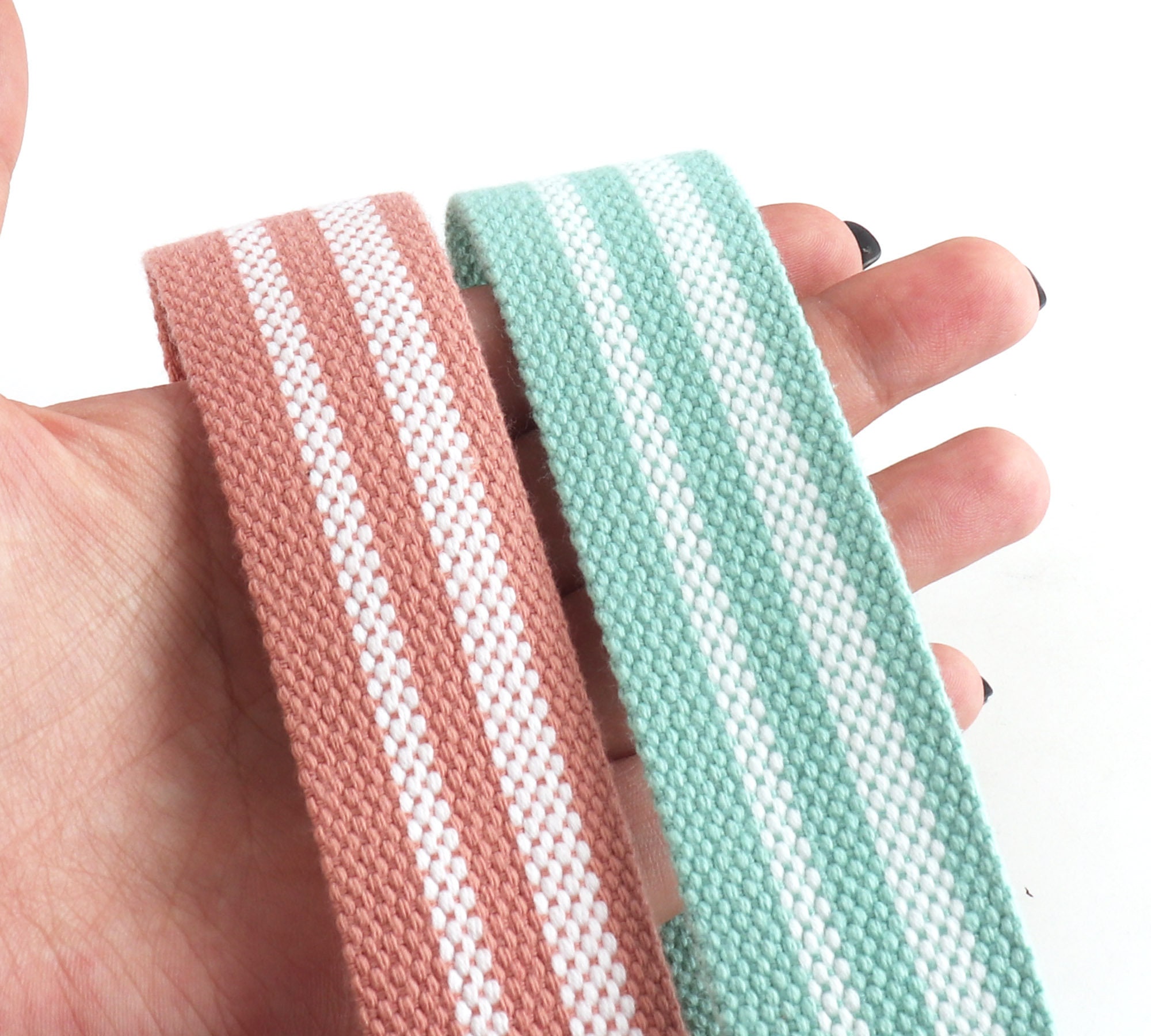 Webbing Pink&Mint Green Stripe Woven Webbing Upholstery | Etsy