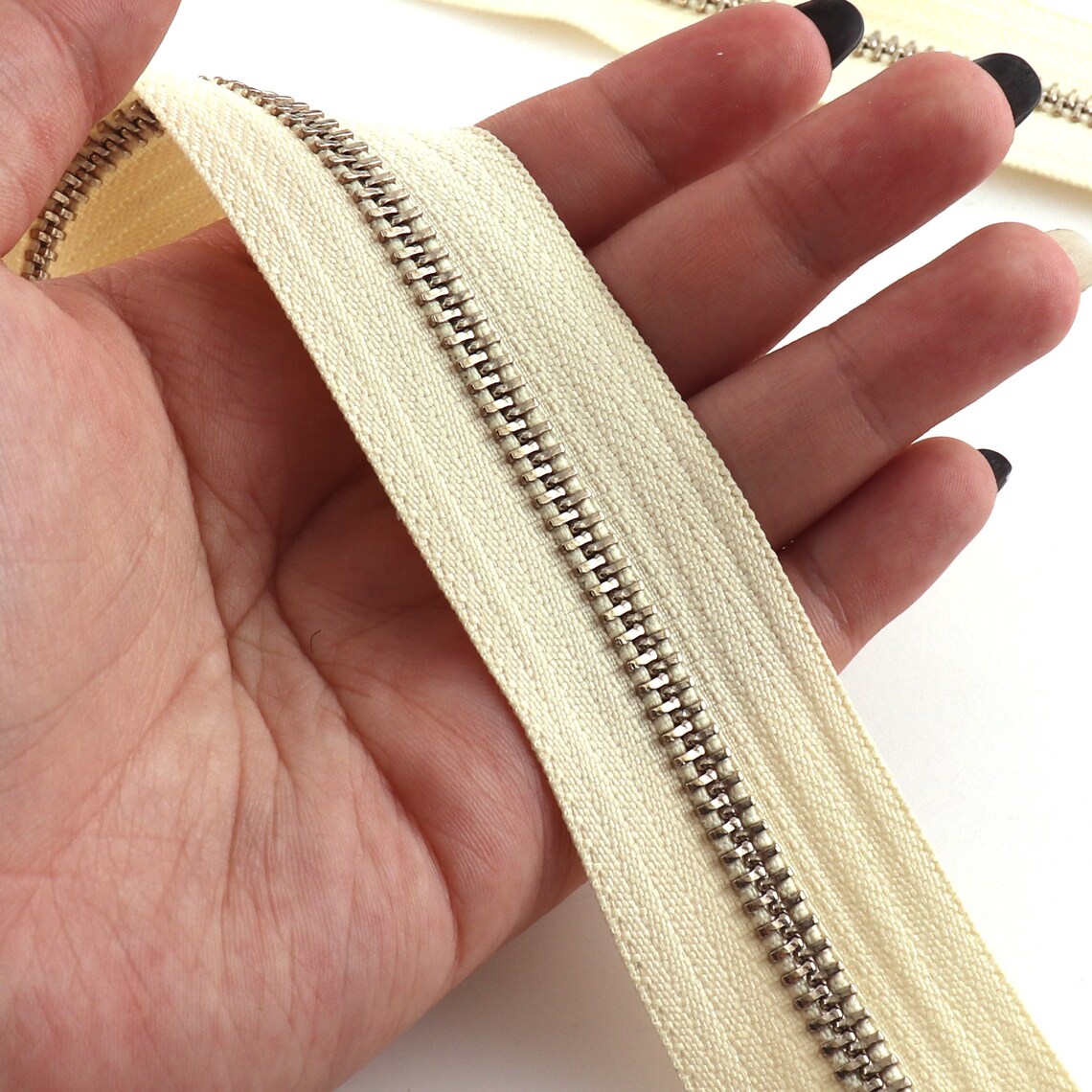 Size 5 Zipper Tape by the Meter Brass Nylon Coil Zipper With Cream Tape ...