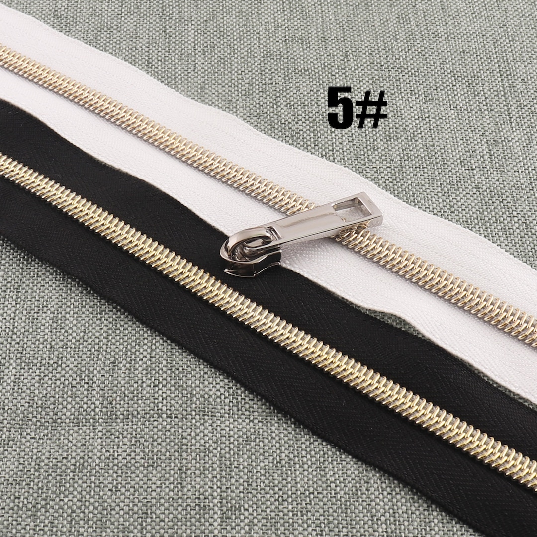 No.5 Continuous Zipper by the Yard Gold Teeth Black&white Nylon Coil ...