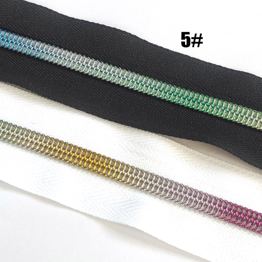 Nylon Coil Zippers No.5 Rainbow Colorful Metallic Teeth White/black ...