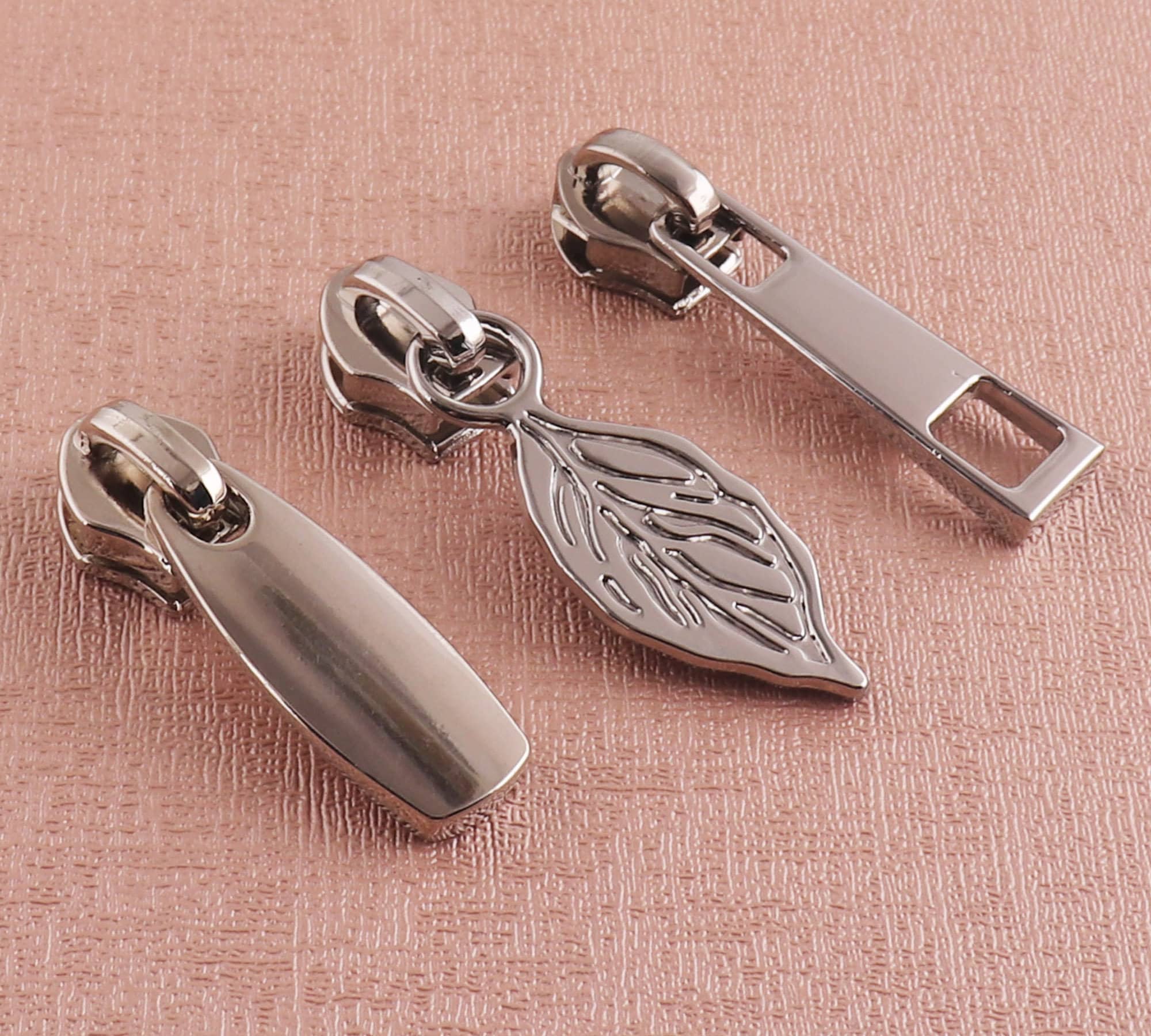 Zipper Pull Silver Leather Zip Puller Size #5 Alloy Zipper Fastener ...