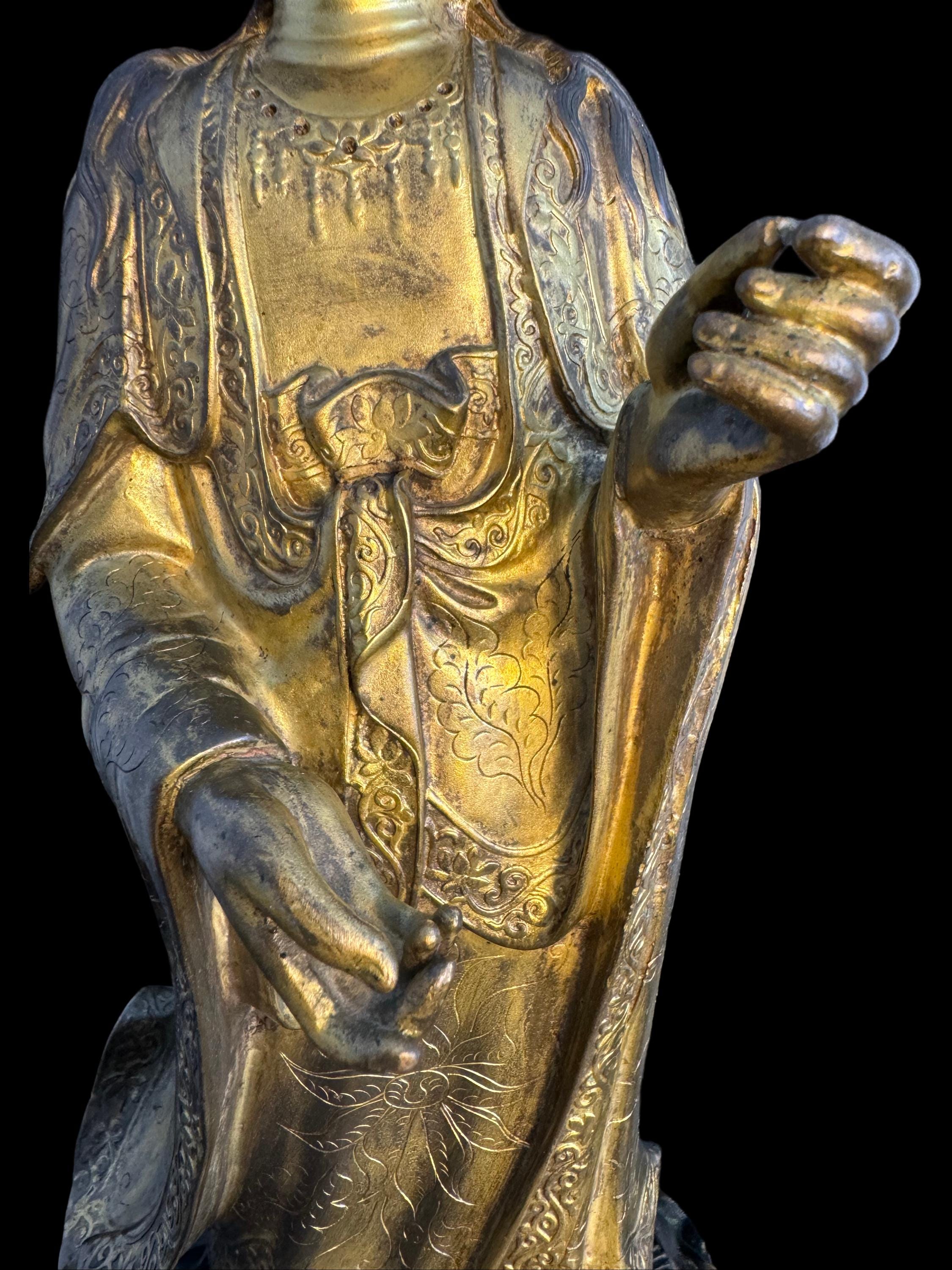 Large Chinese Gilt Bronze Figure of Guanyin Buddha 46 Cm High / Artifact / Buddha China ...