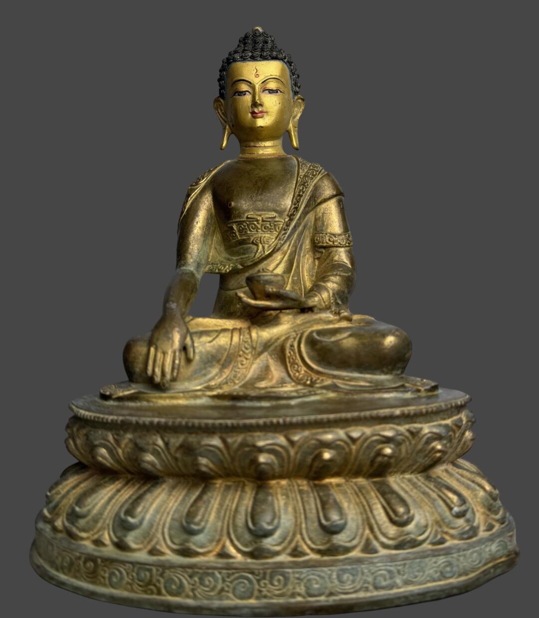 Old Bronze Nepali Buddha Statue in Bhumisparsha Mudra Middle 20th ...