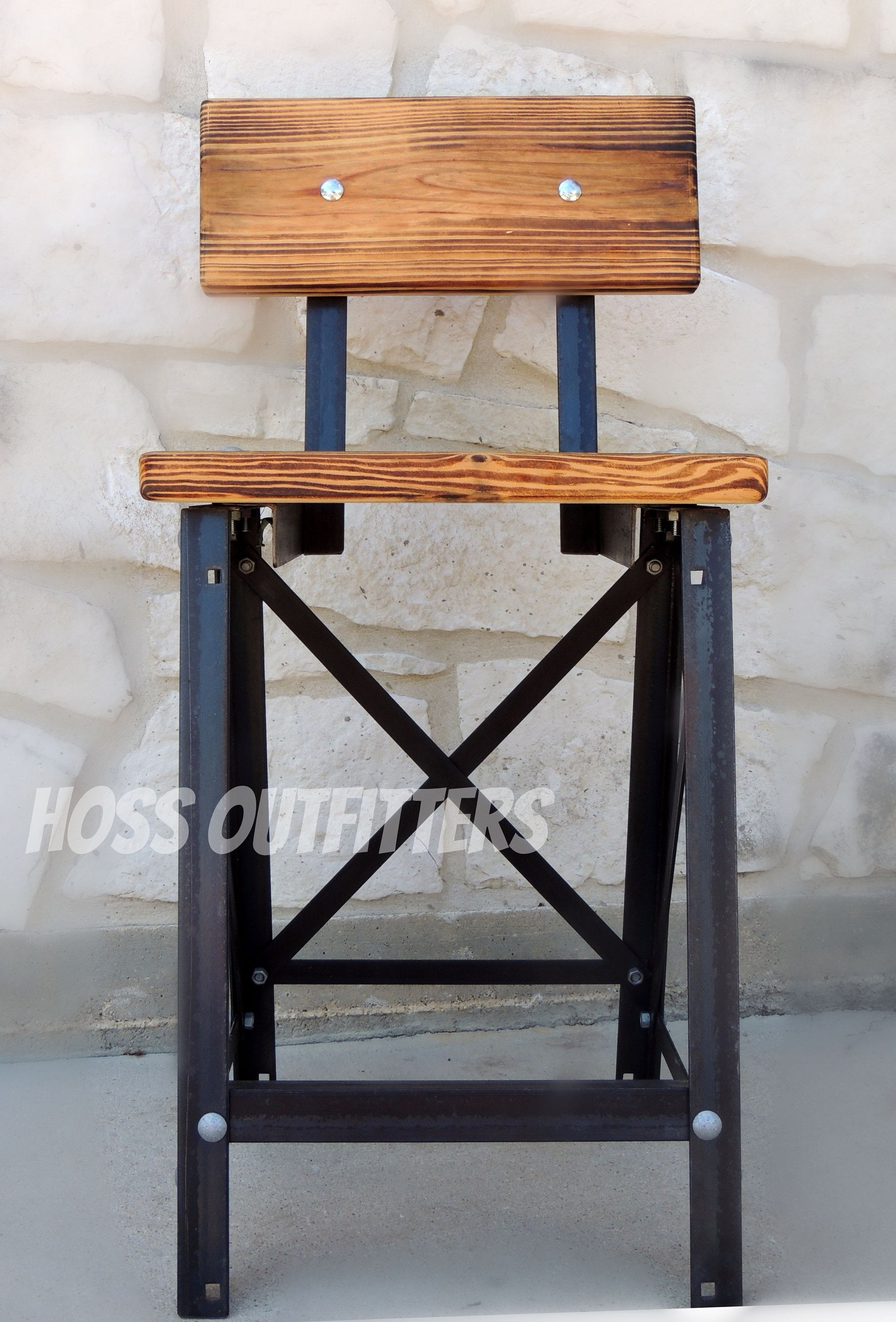 Industrial Style Bar Height Bar Stool With Back, Metal and Wood Bar ...