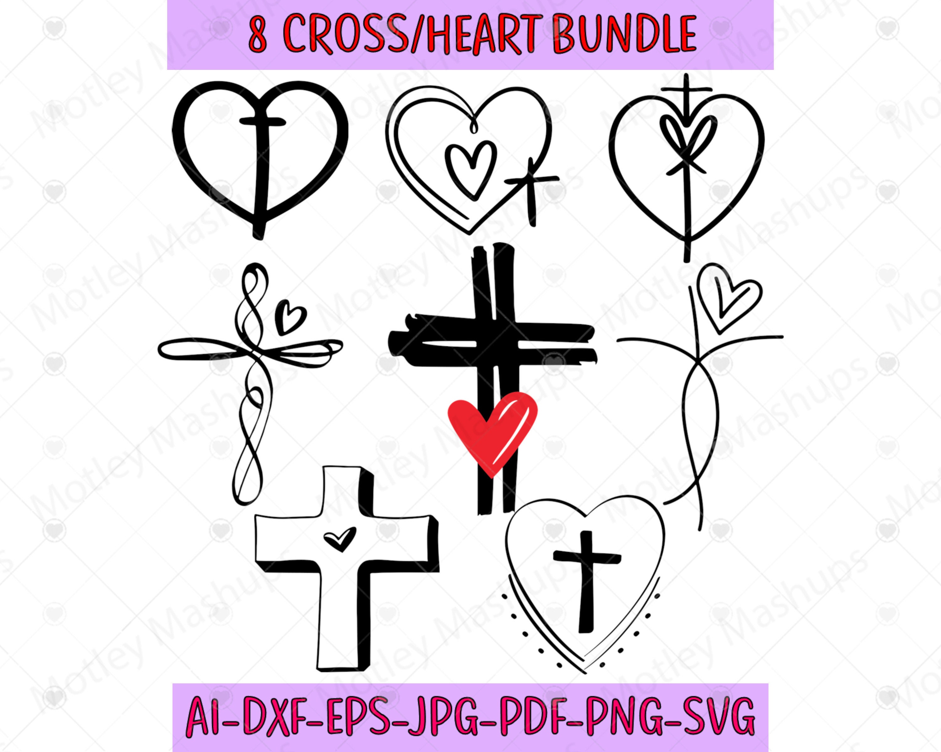 Heart Cross SVG Bundle, Jesus Svg, Christian Svg, Valentine's Day Svg ...