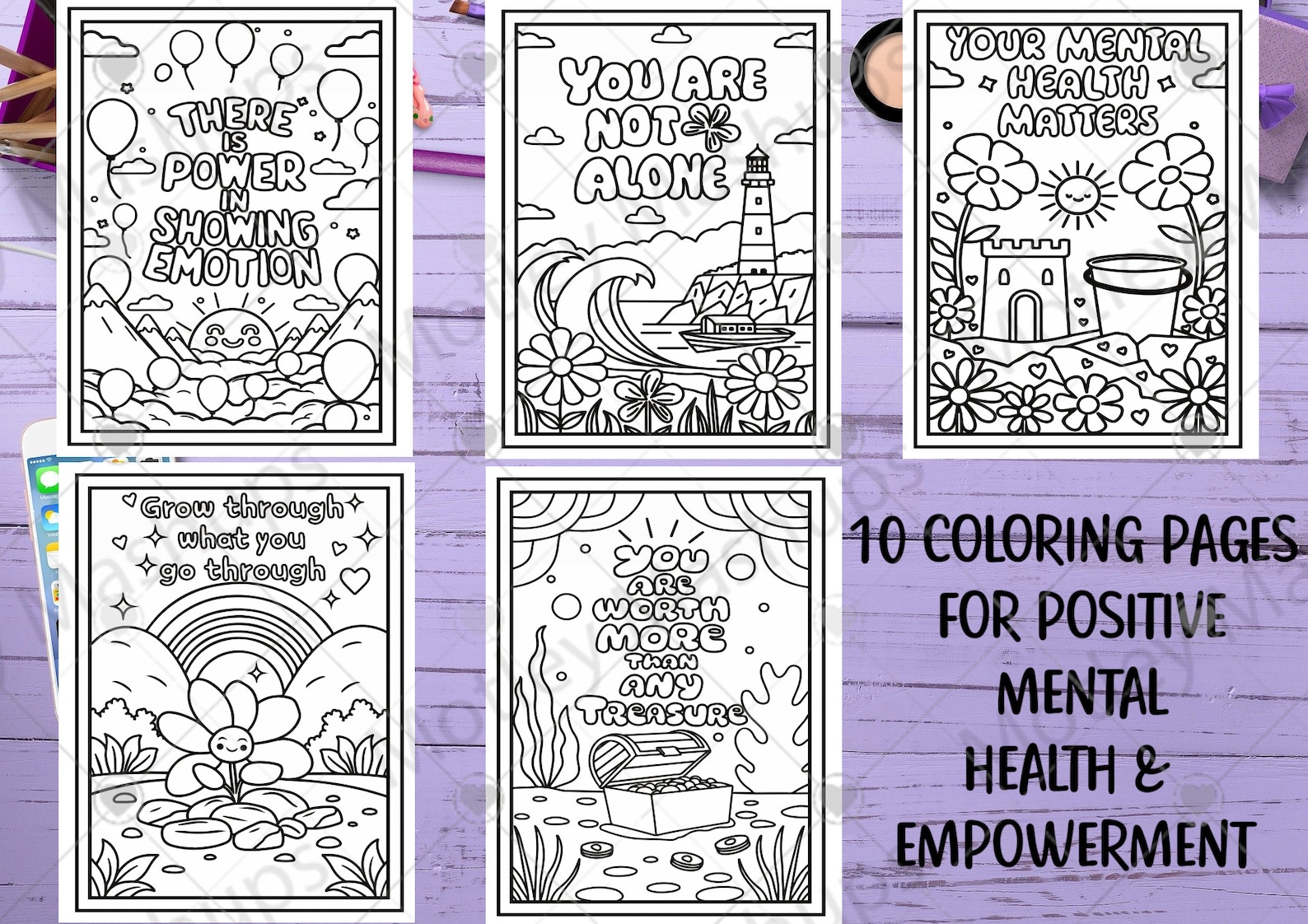 Set 1 Positive Mental Health Coloring Pages, Empowerment, Self-care Era ...