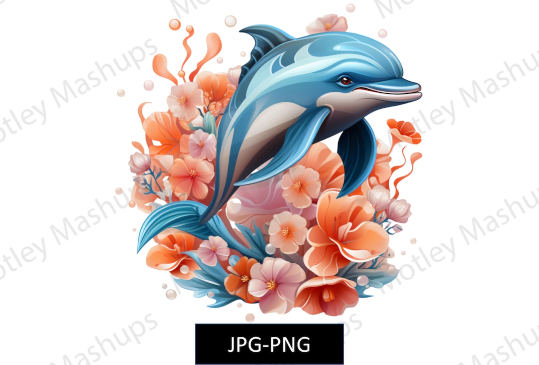 Watercolor Floral Dolphin PNG, Flower Wreath Dolphin Clipart ...