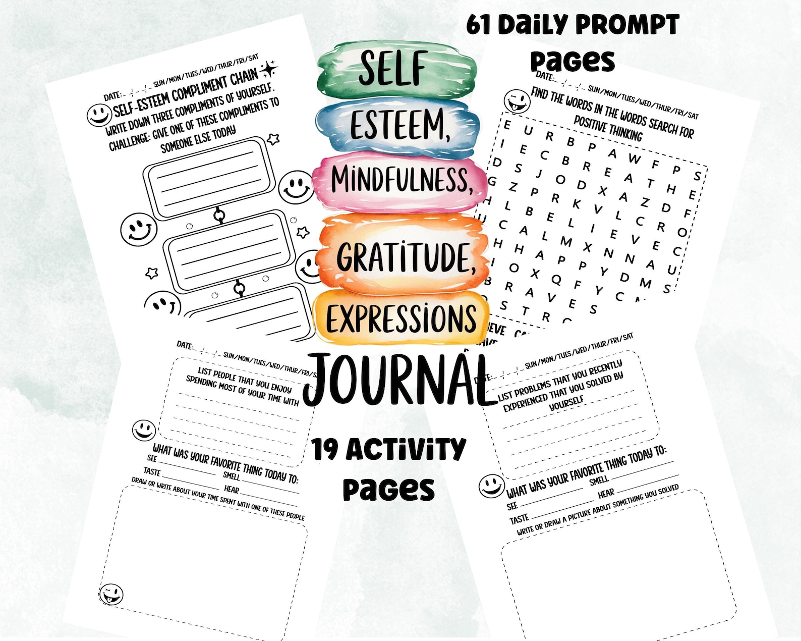 Gratitude Journal Pages, Mindfulness Prompts, Self-esteem Activities ...