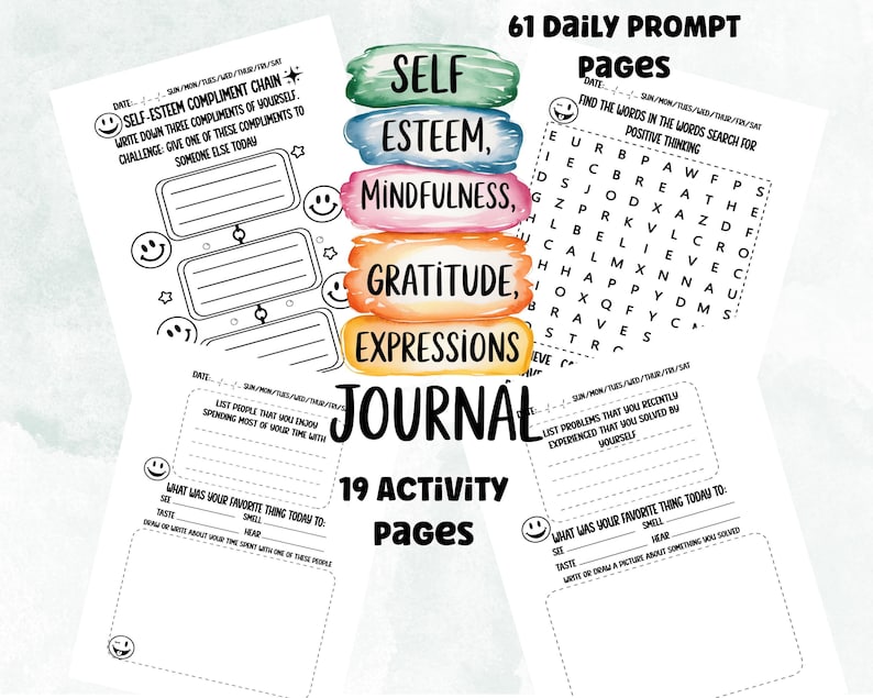 Gratitude Journal Pages, Mindfulness Prompts, Self-esteem Activities ...