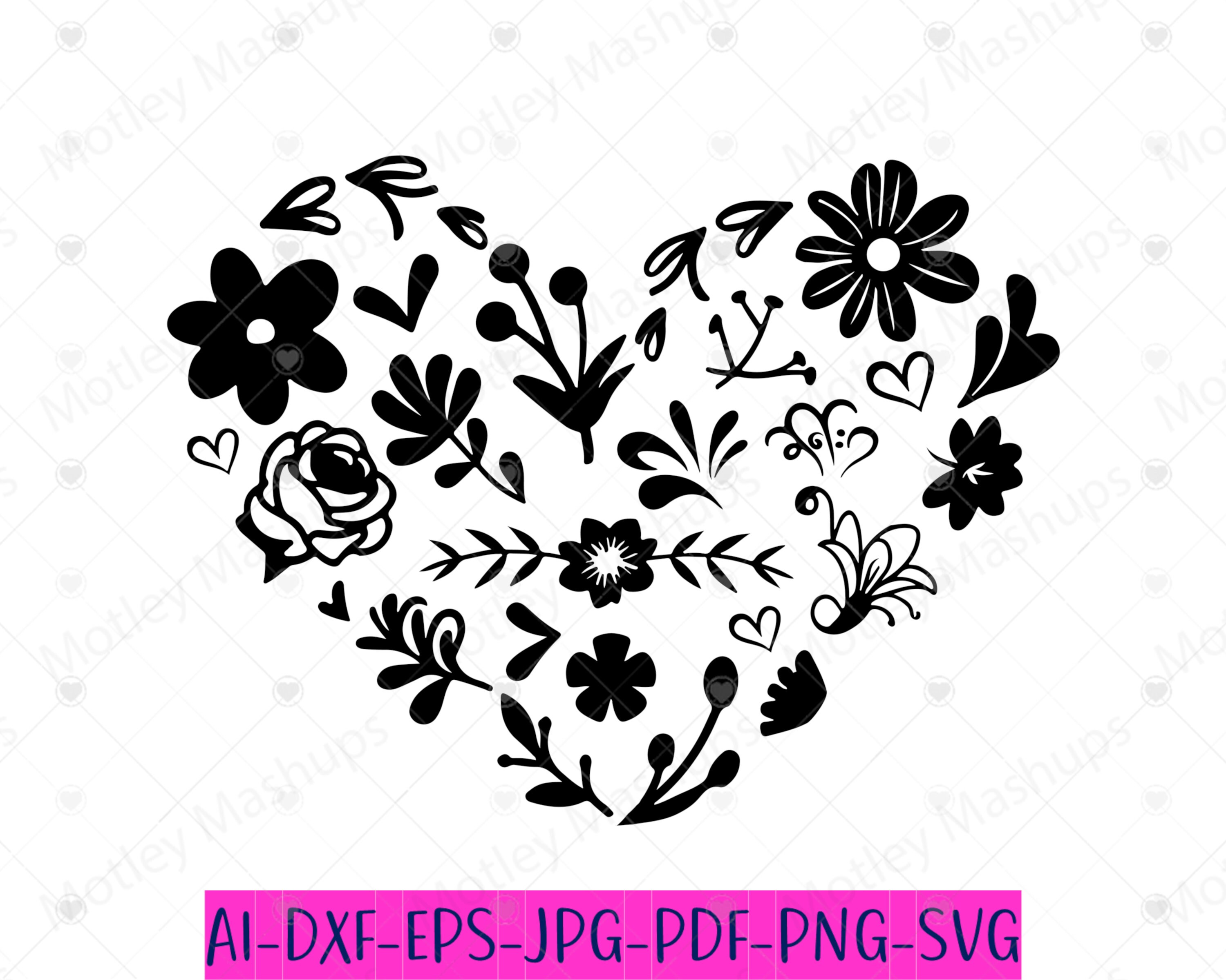 Flower Heart Svg, Floral Heart Svg, Country Charm Svg, Heart Svg Png ...