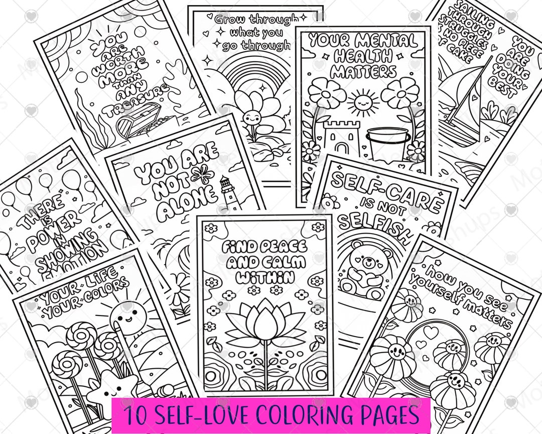 Set 1 Positive Mental Health Coloring Pages, Empowerment, Self-care Era ...