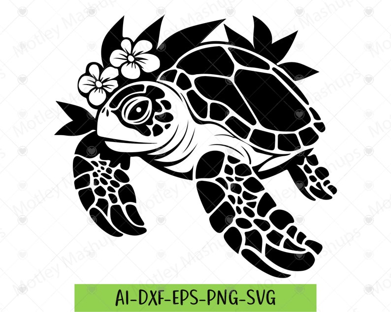 Tortuga con flores SVG, Tortuga SVG Dxf, Tortuga Clipart, Tortuga ...