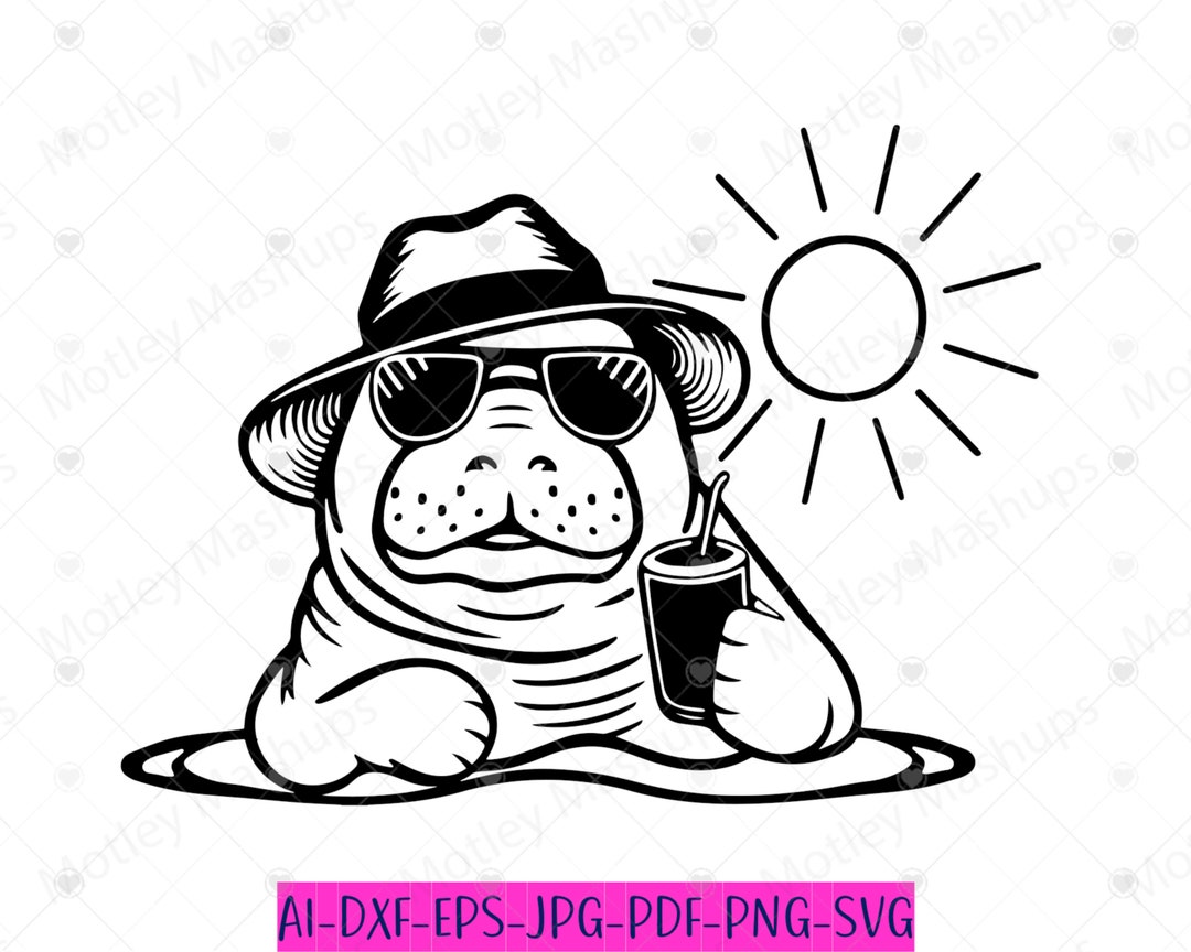Funny Manatee Summer Clipart, Sea Animal SVG PNG (digital Download) - Etsy