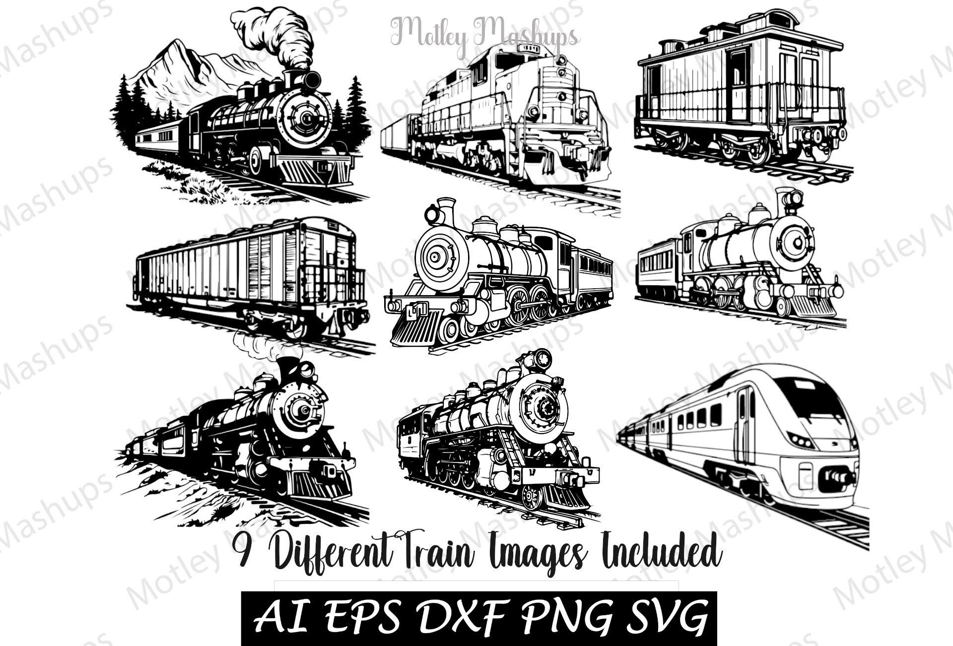 Steam Locomotive, Passenger and Freight Trains SVG, Caboose SVG, Png ...
