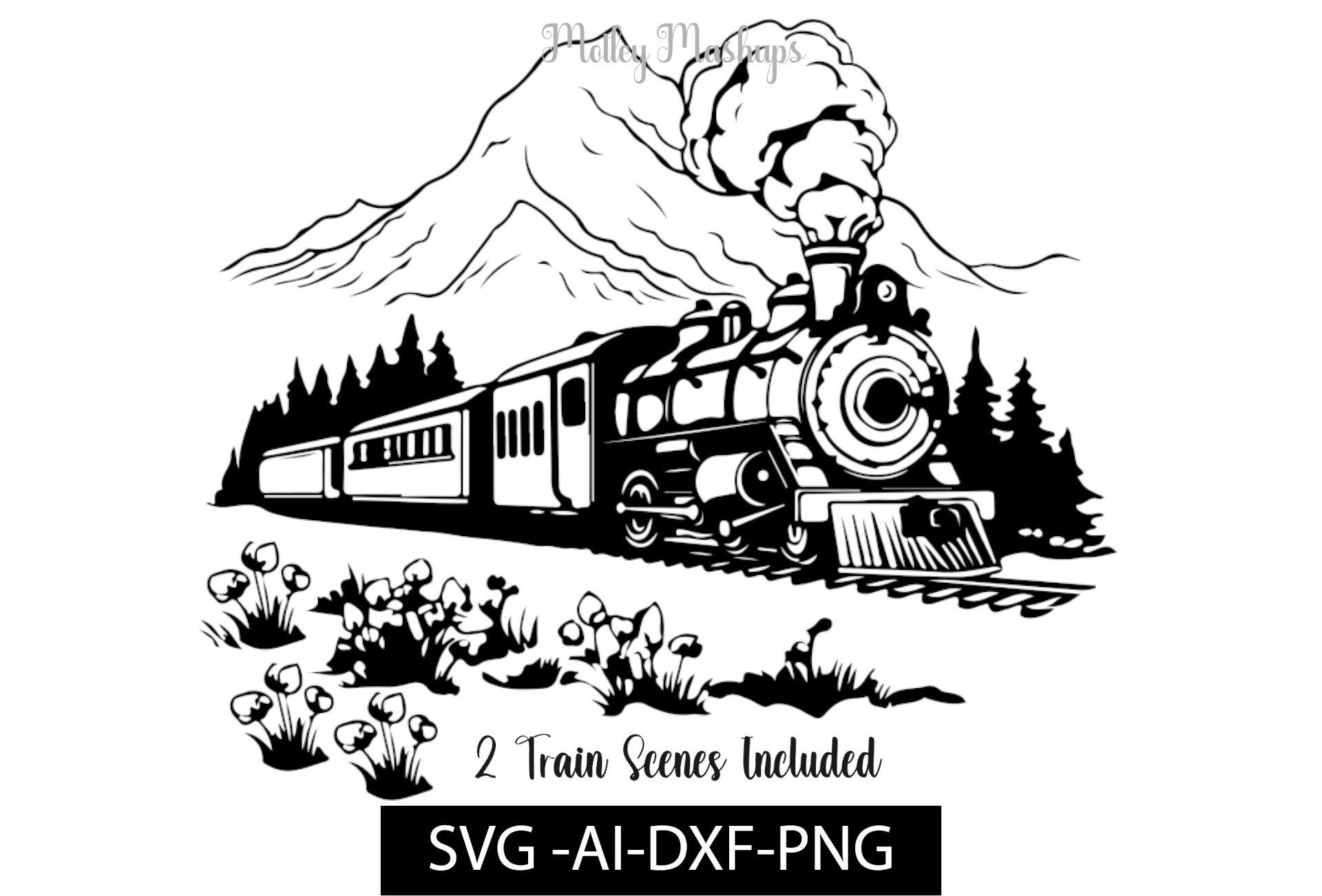 Train SVG, Train Clipart, Train With Mountains and Trees Svg, Steam ...