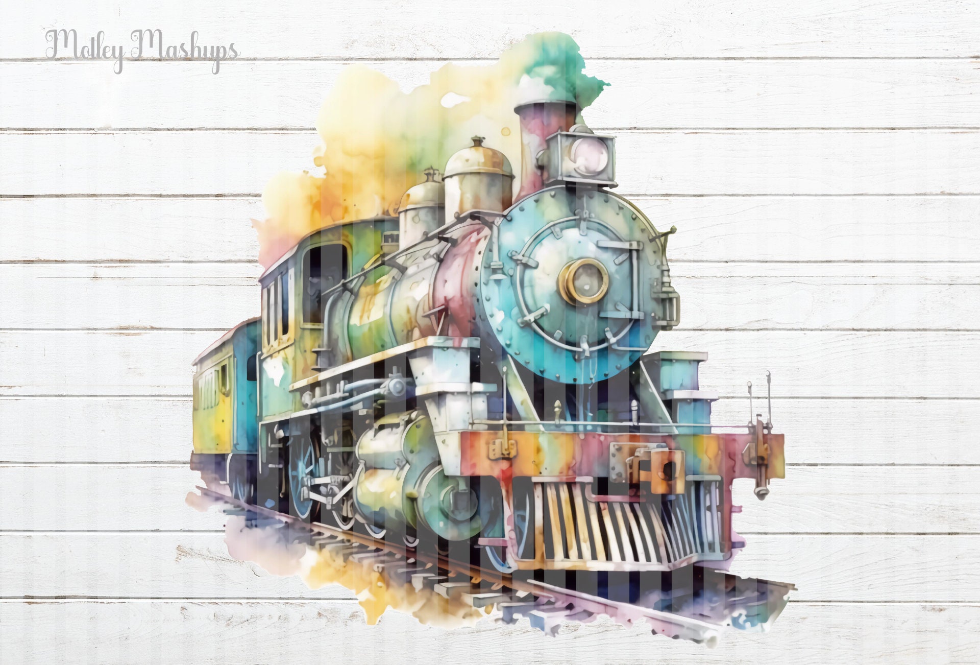 Steam Train Pastel Watercolor, Locomotive Train Clipart Multi-colored ...