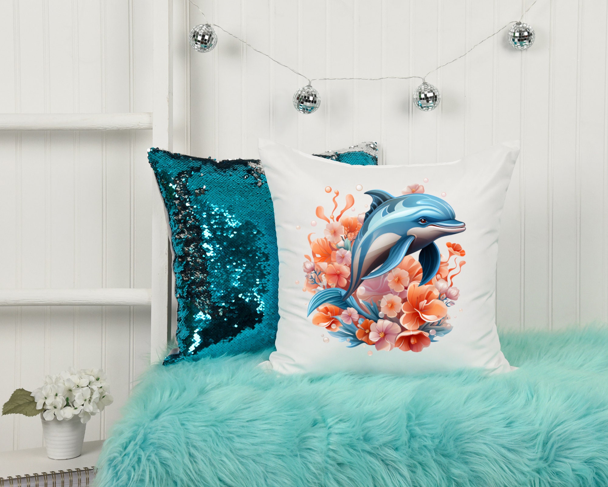 Watercolor Floral Dolphin PNG, Flower Wreath Dolphin Clipart ...