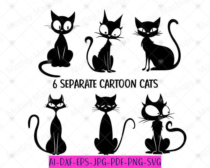 Cartoon Cat SVG Bundle, Cat Silhouette, Cat Vector, Kids Tshirt Svg ...