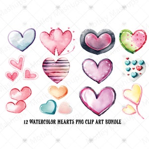 Valentine's Day Heart Clipart Png Watercolor Bundle Set, Hearts Png ...