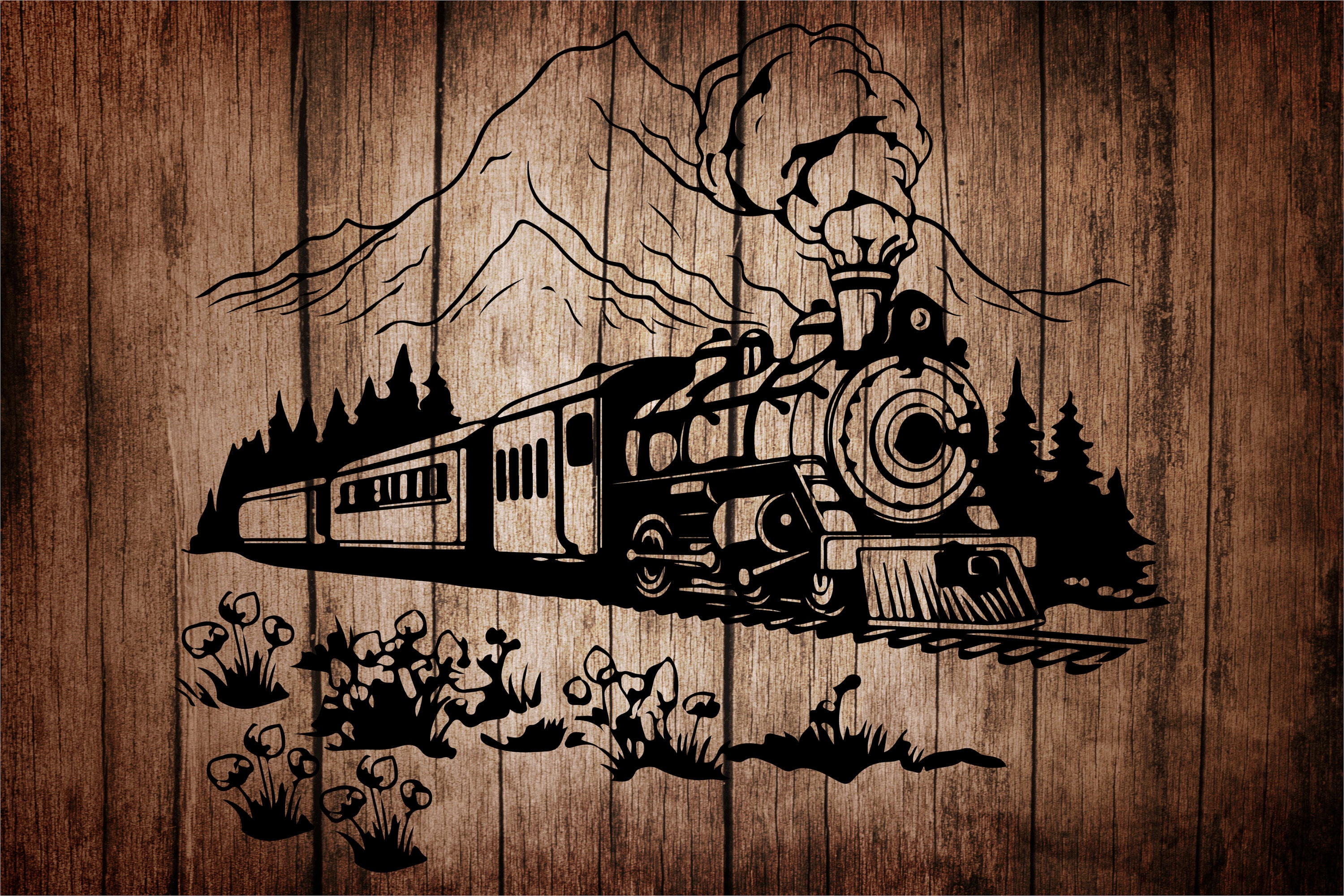Train SVG, Train Clipart, Train With Mountains and Trees Svg, Steam ...