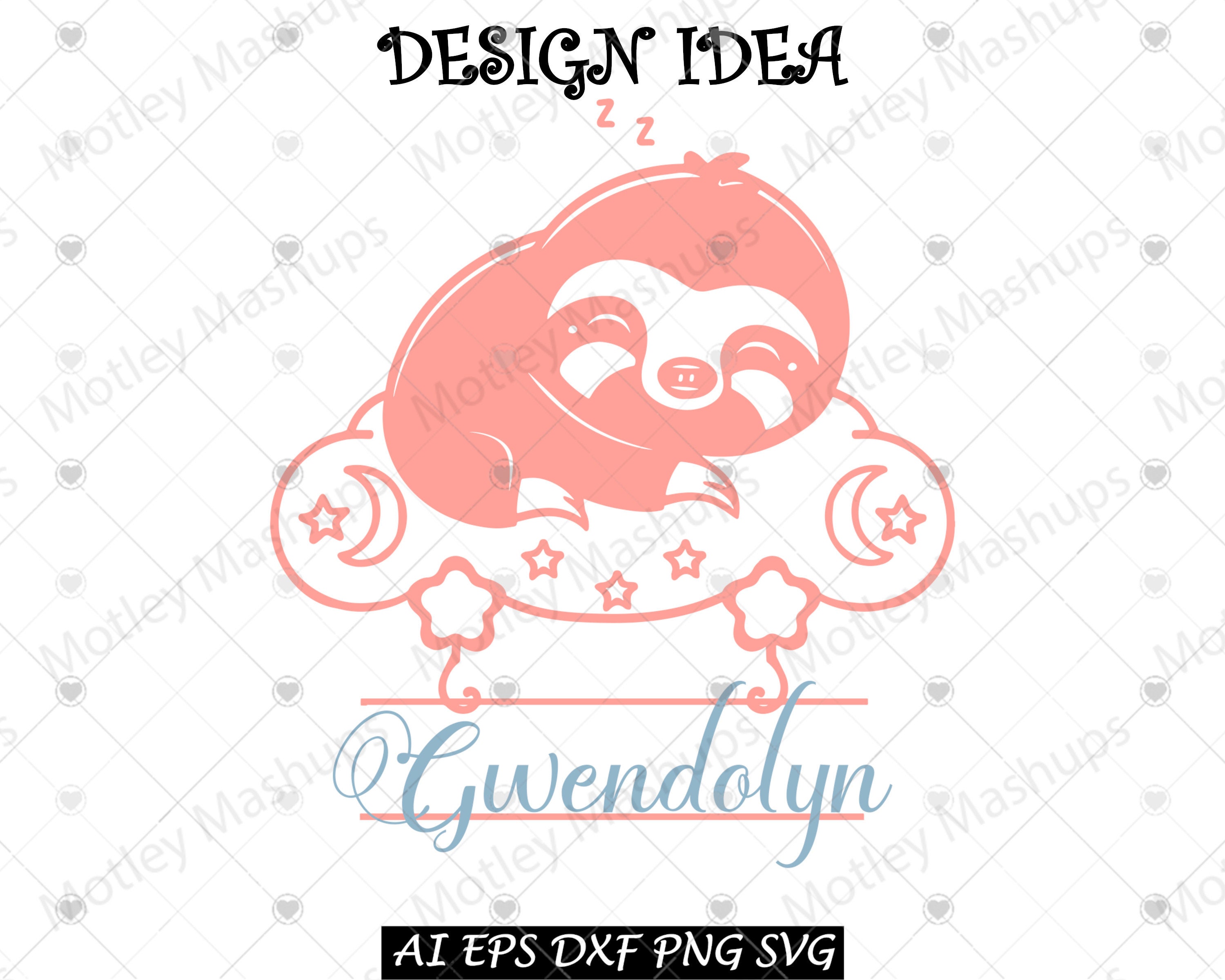 Baby Sloth Monogram SVG Nursery Name Frame Cute Baby Boy or Girl PNG ...