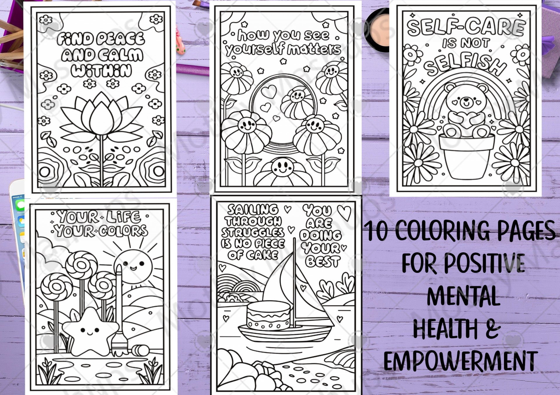Positive Affirmation Coloring Pages, Mental Health, Empowerment (PDF ...