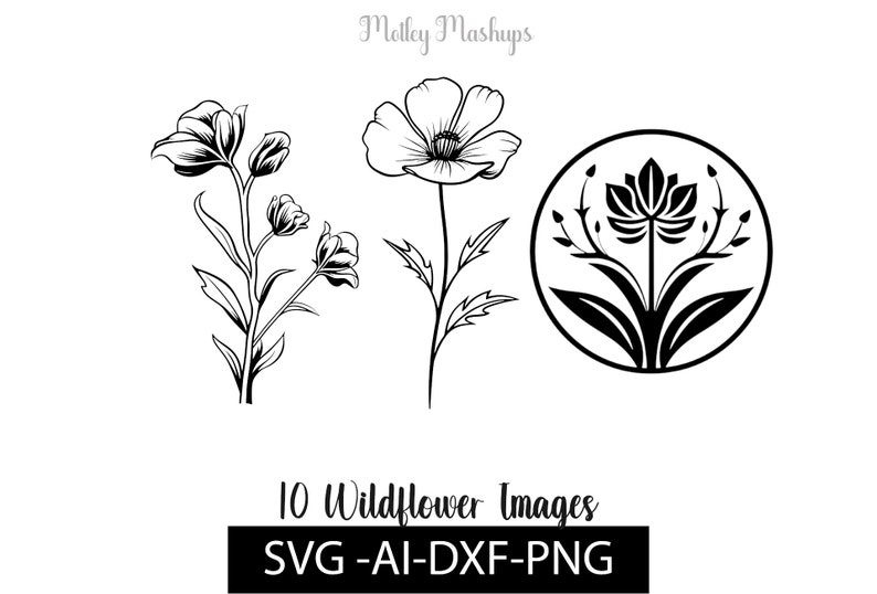 Wildflowers Bundle Svg, Png, Dxf, AI, Commercial Use, Digital Download ...