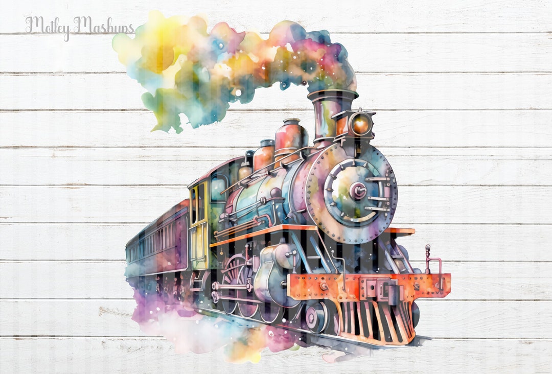 Steam Train Pastel Watercolor Locomotive Train Clipart - Etsy
