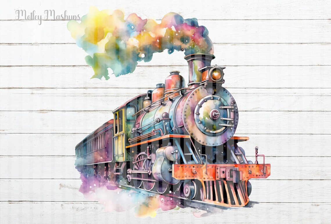 Steam Train Pastel Watercolor Locomotive Train Clipart - Etsy