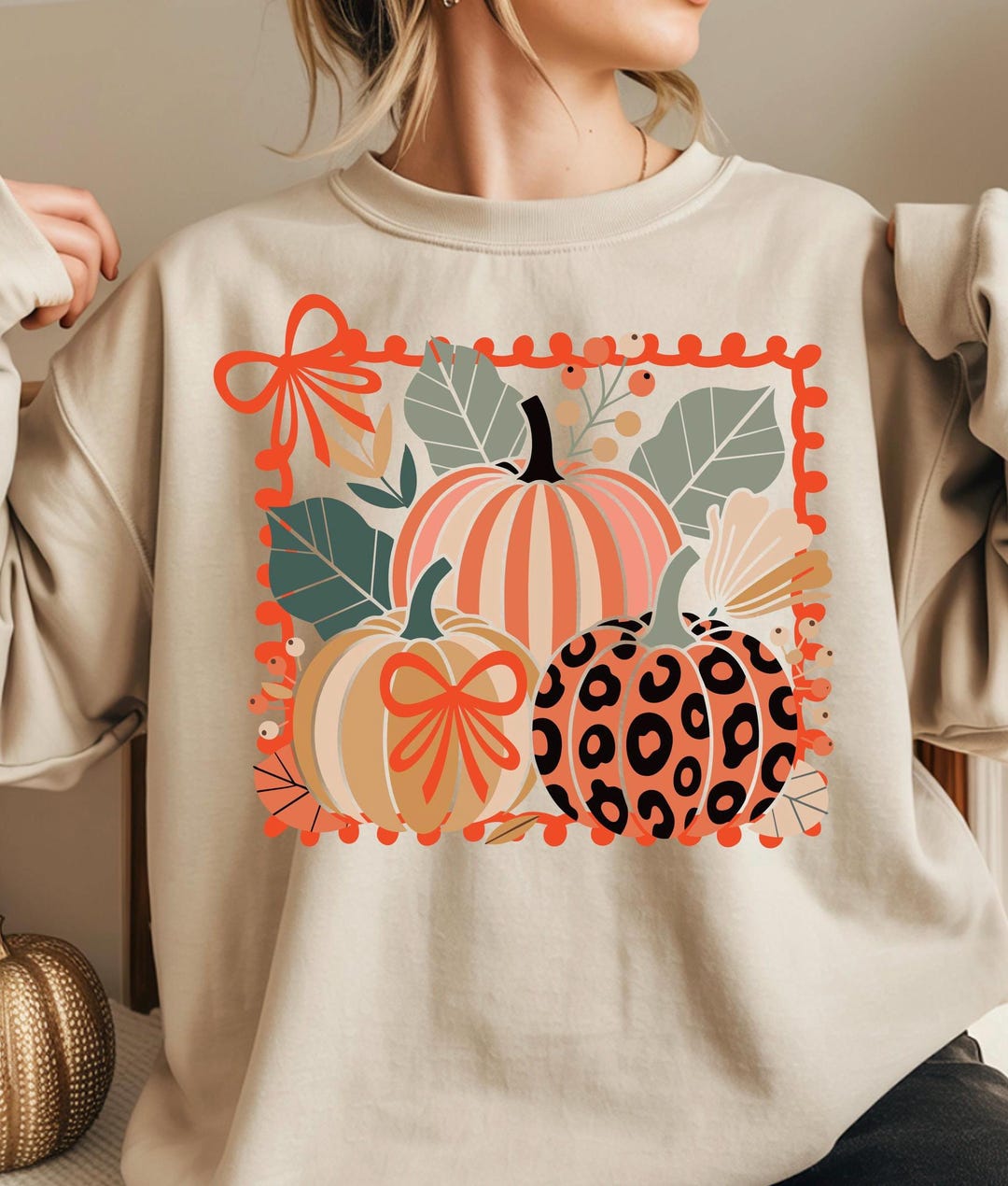 Fall Floral Pumpkin Watercolor PNG, Coquette Boho Design (digital ...