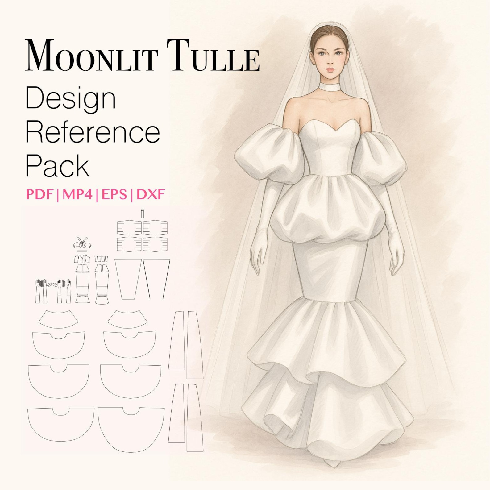 Puff Sleeve Wedding Gown – Fashion Design Vector Pattern (digital ...