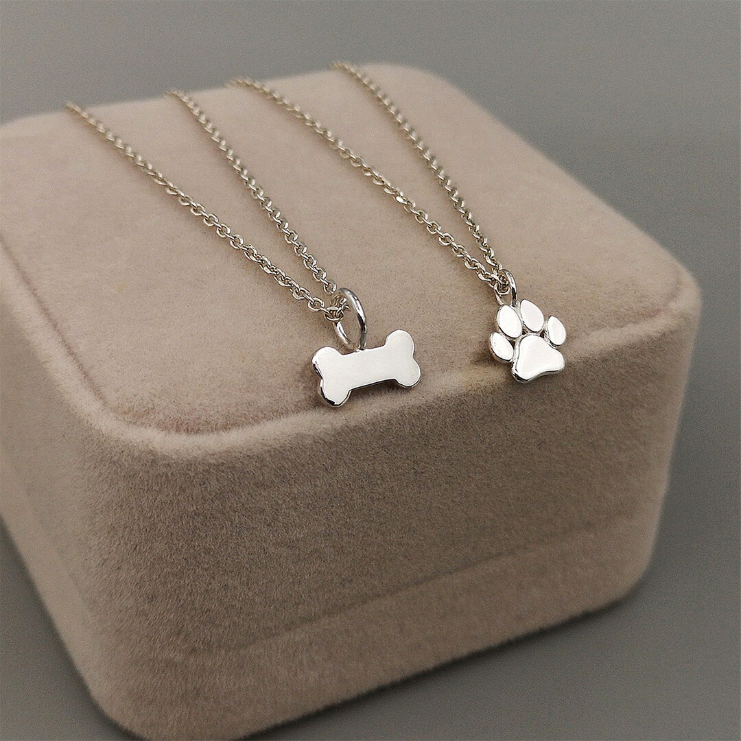 Initial Paw Necklace and Custom Name Dog Bone Necklace Silver Dog Bone ...