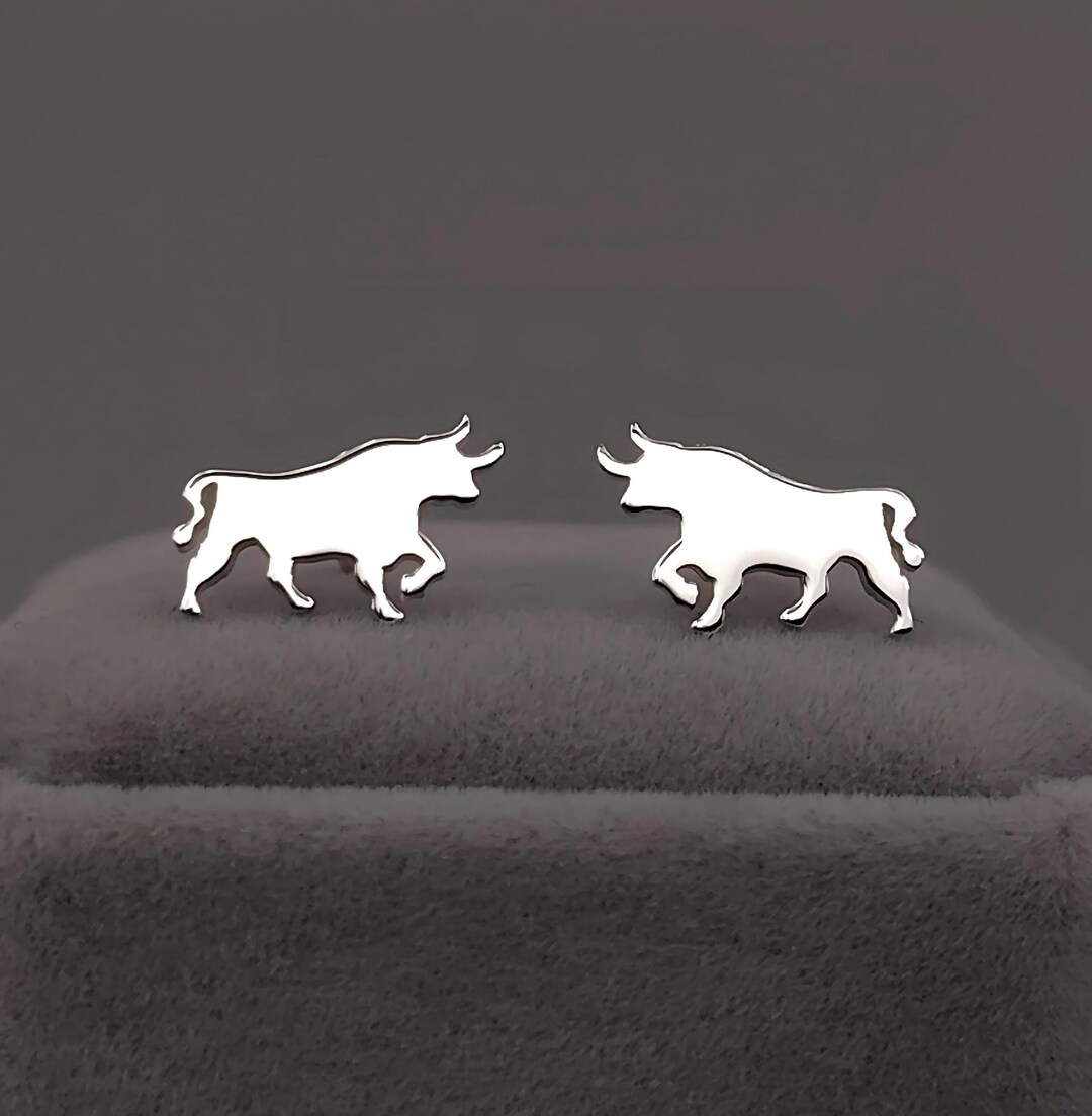 Bull Earrings Sterling Silver - Taurus Bull Studs - Personalized ...