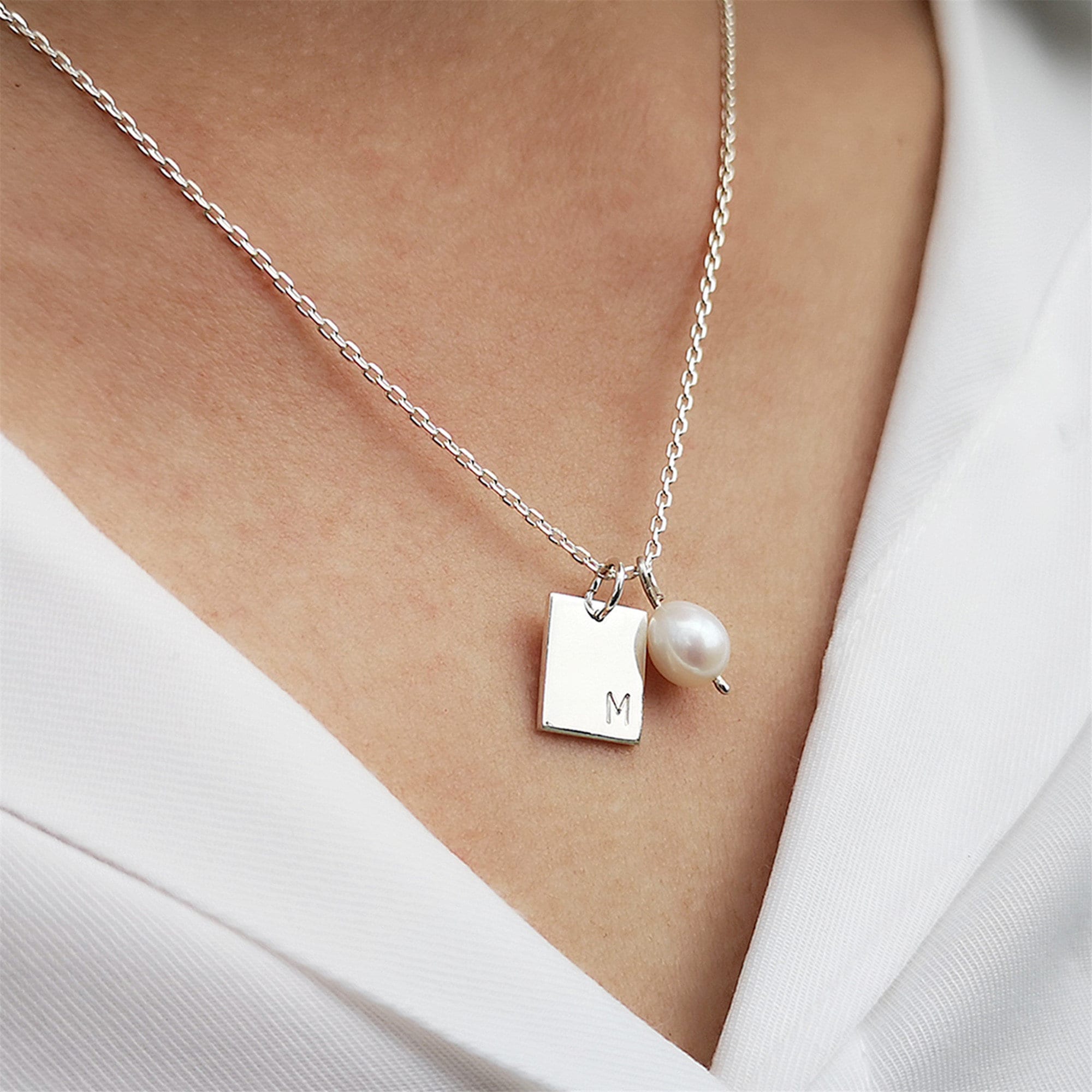 Square Name Necklace Silver Square Necklace Square Initial Necklace ...