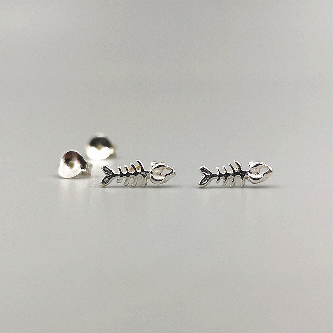 Dainty Fish Bone Earrings Sterling Silver • Fish Skeleton Earrings - Etsy