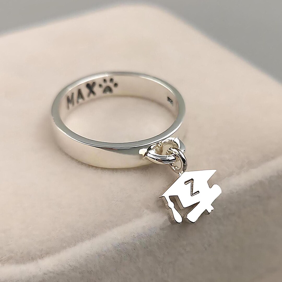 Graduation Scroll Dangle Ring Sterling Silver Free Engraving Sleek or ...