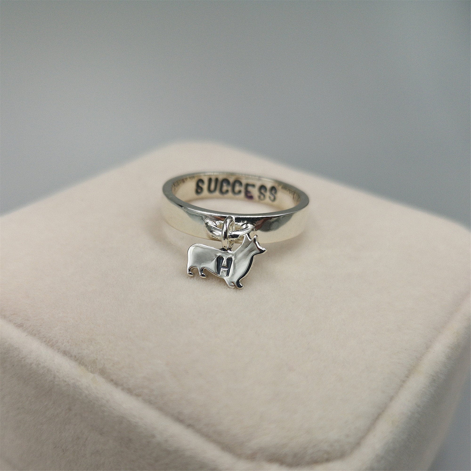 Engraved Corgi Dangle Ring Silver Dog Ring Custom Corgi Ring Puppy Ring ...