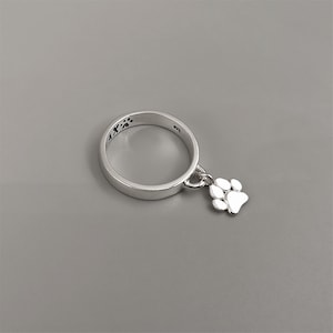 Custom Paw Dangle Ring Silver Paw Dangle Ring Paw Print Rings Kitty Paw ...
