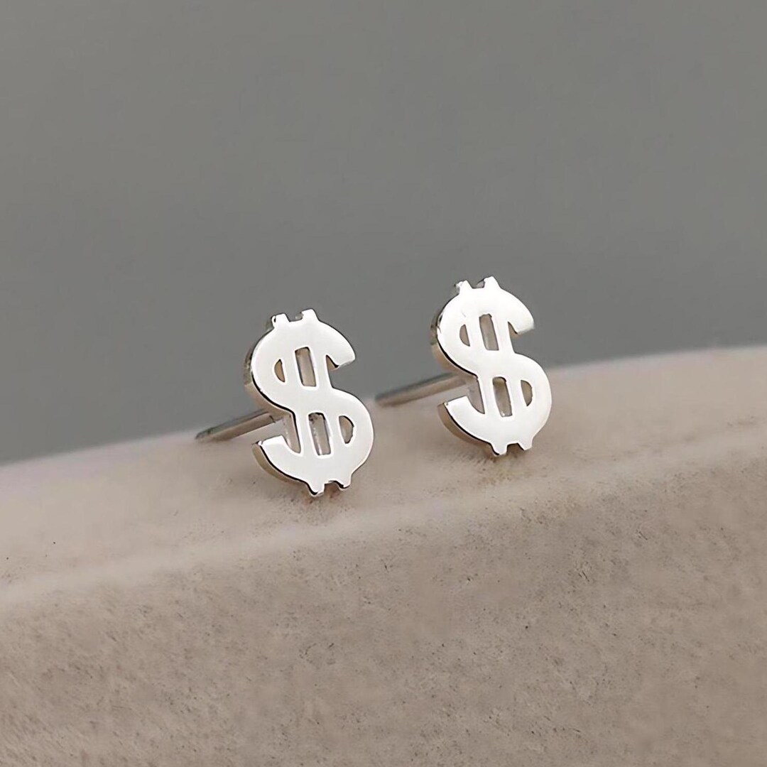 Dollar Sign Earrings Sterling Silver, Gold • Push or Screw Back ...
