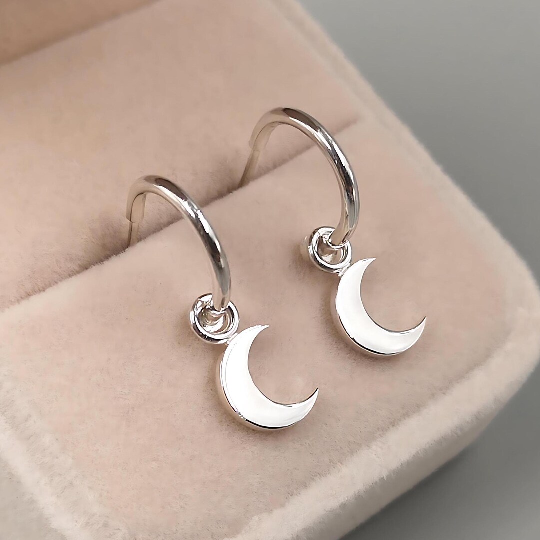 Crescent Moon Earrings Sterling Silver, Gold Sleek or Satin Finish ...
