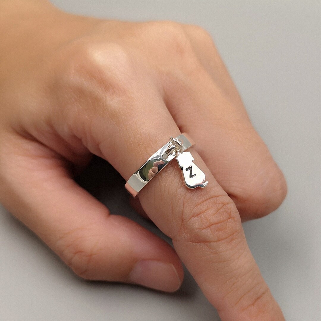 Personalized Labrador Dangle Ring Sterling Silver Sleek or Satin Finish ...