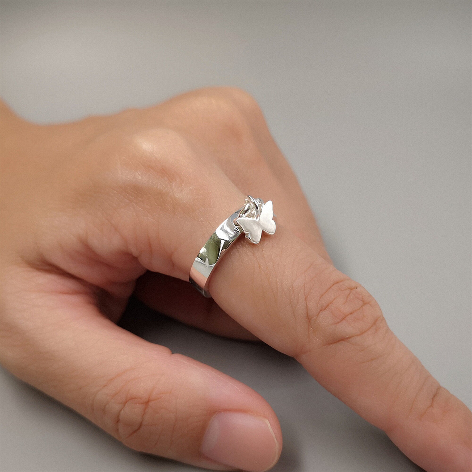 Personalized Butterfly Dangle Ring Sterling Silver Engraved Band Ring ...