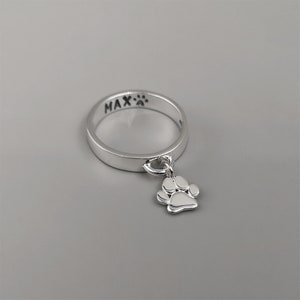 Custom Paw Dangle Ring Silver Paw Dangle Ring Paw Print Rings Kitty Paw ...