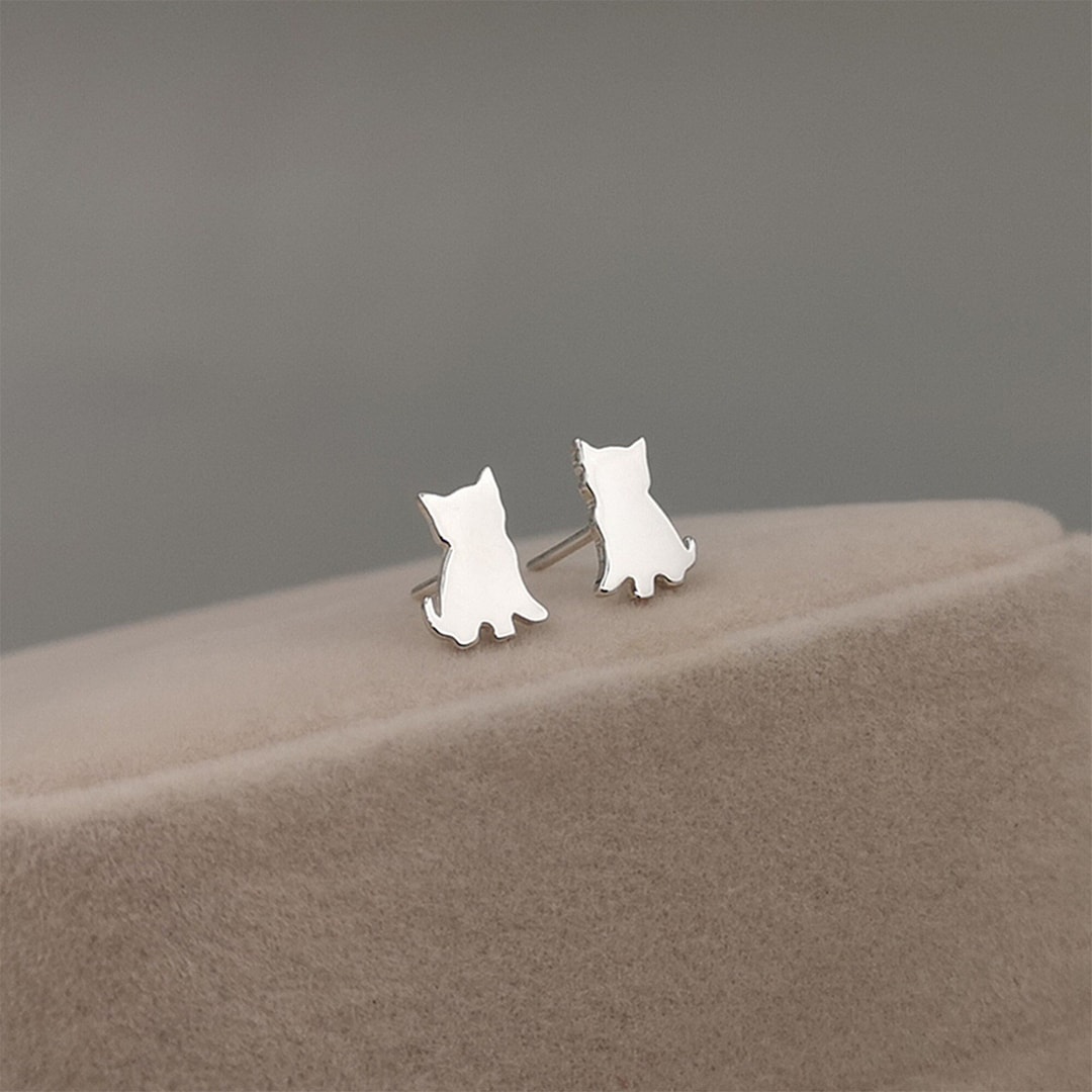 Initial Cat Earrings Silver, Gold Cat Earrings Cute Cat Earrings Animal ...